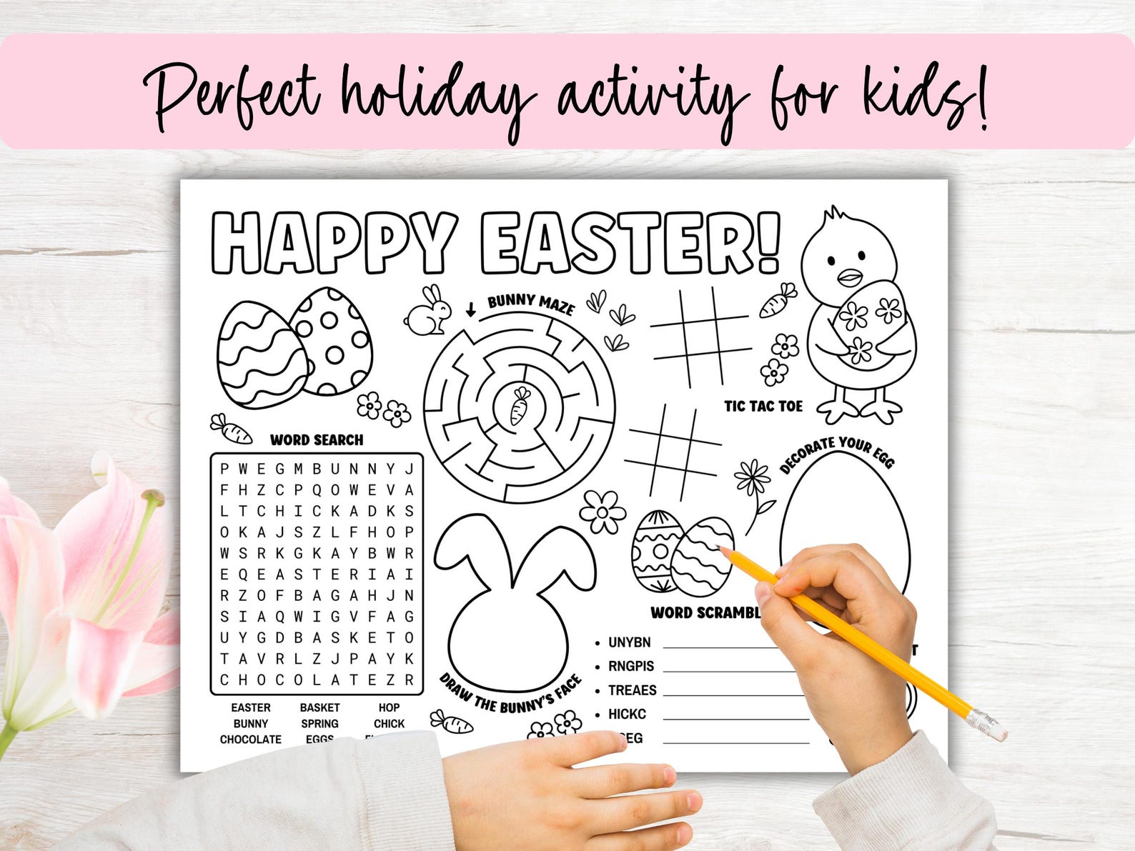 Easter Activity Placemat, Printable Kids Activity Sheet, Fun Easter ...