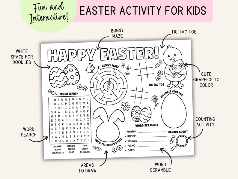 Easter Activity Placemat, Printable Kids Activity Sheet, Fun Easter ...