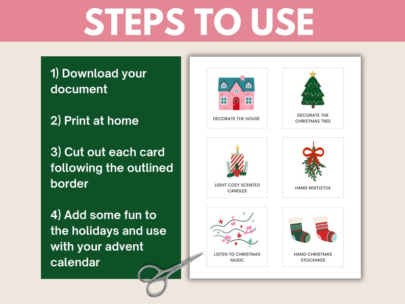 Advent Calendar Activity Cards, Christmas Countdown Cards, Christmas ...