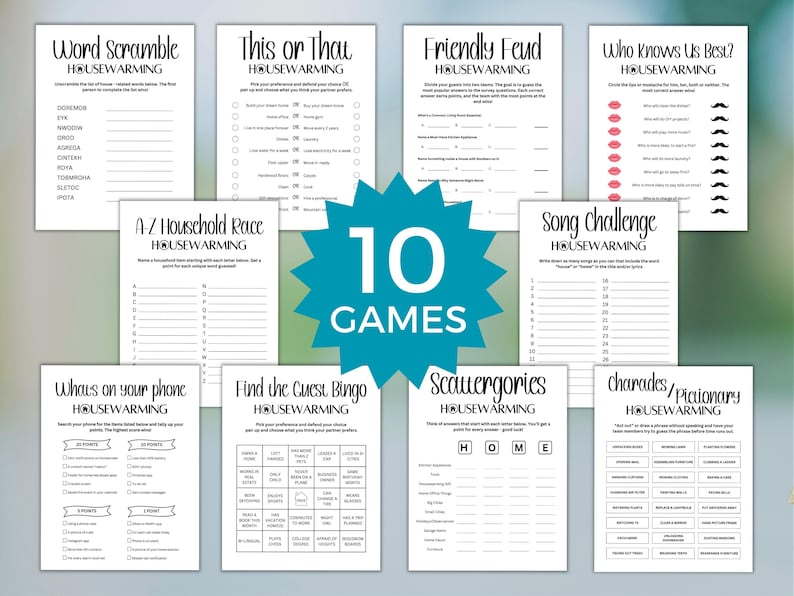 Housewarming Games Bundle, New House Party Game, Housewarming Party ...