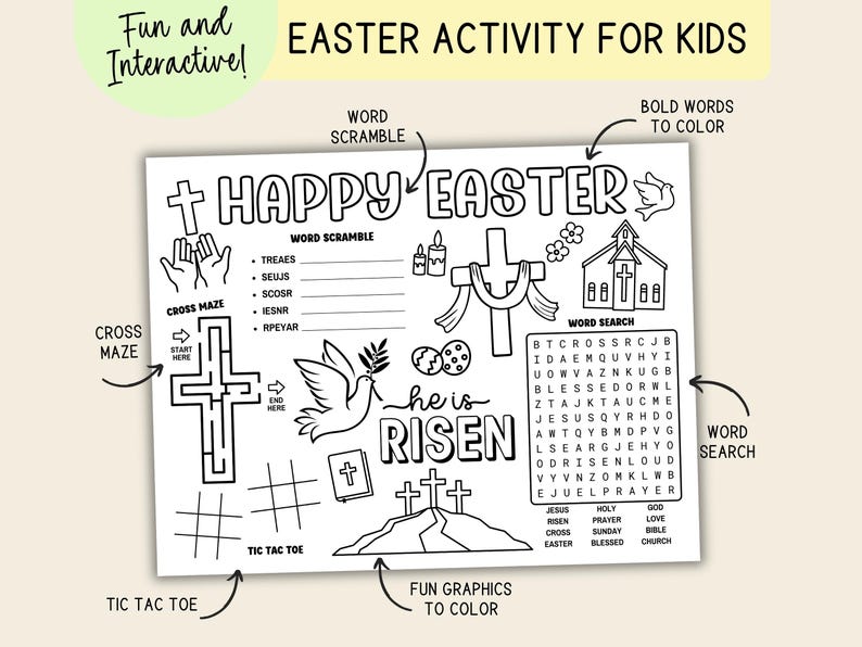 Easter Story Activity Placemat, Fun Sunday School Easter Craft, Kids ...