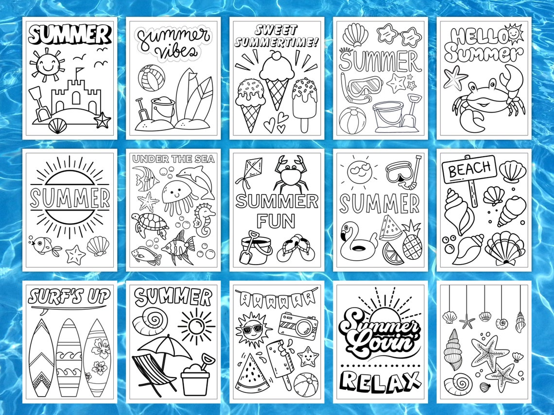 Summer Coloring Pages, Fun Printable Activity, Instant Download ...