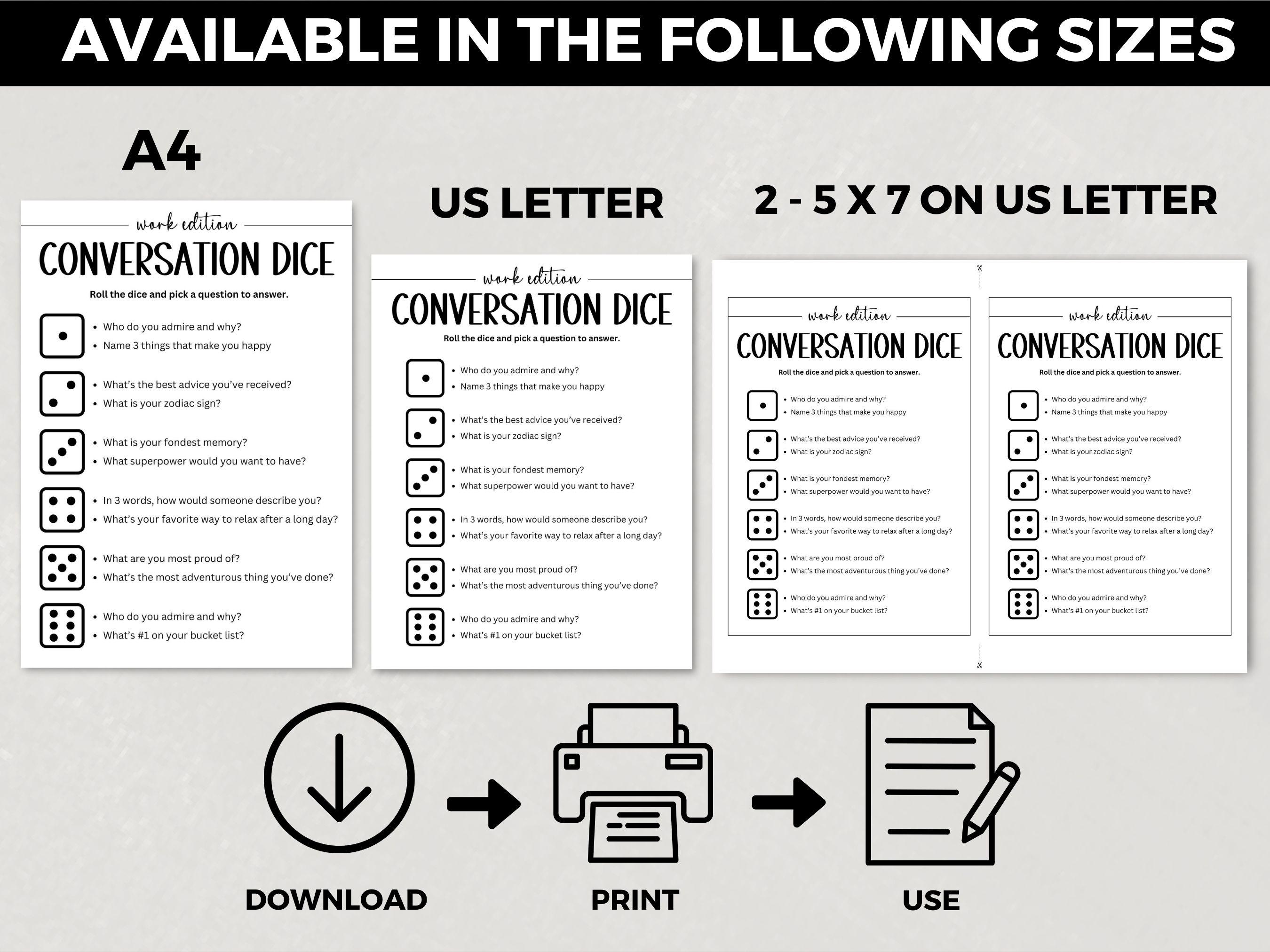 Work Party Games, Conversation Dice Icebreaker Game, Getting to Know ...