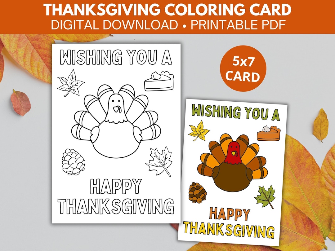Thanksgiving Coloring Card, Holiday Thank You Card, Homemade Cards ...