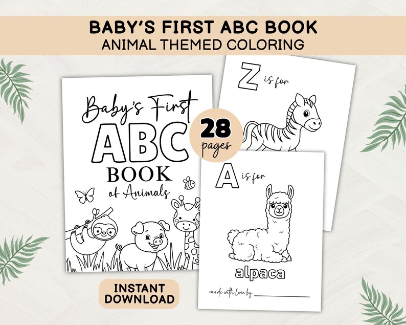 Baby Shower ABC Coloring Book, Animal Alphabet Activity, Baby's First ...