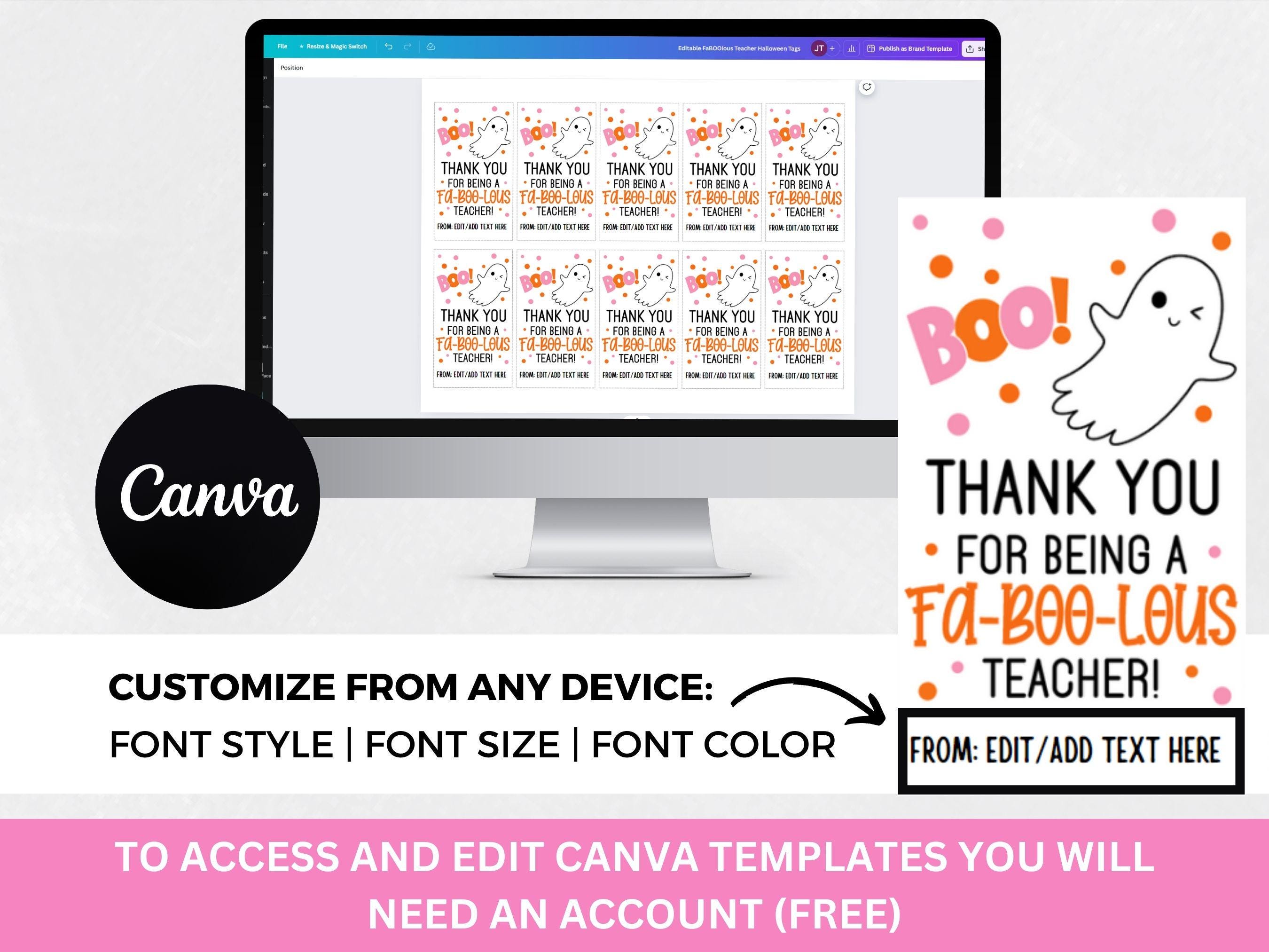 Editable Halloween Treat Tags, Teacher Appreciation Favor Tag, Spooky ...