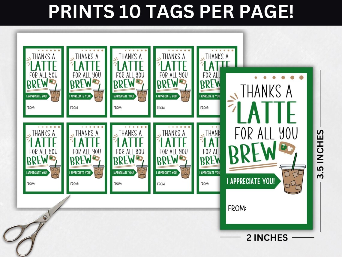 Editable Teacher Appreciation Tag, Thanks a Latte Coffee Tags ...