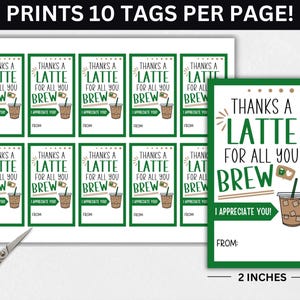 Editable Teacher Appreciation Tag, Thanks a Latte Coffee Tags ...