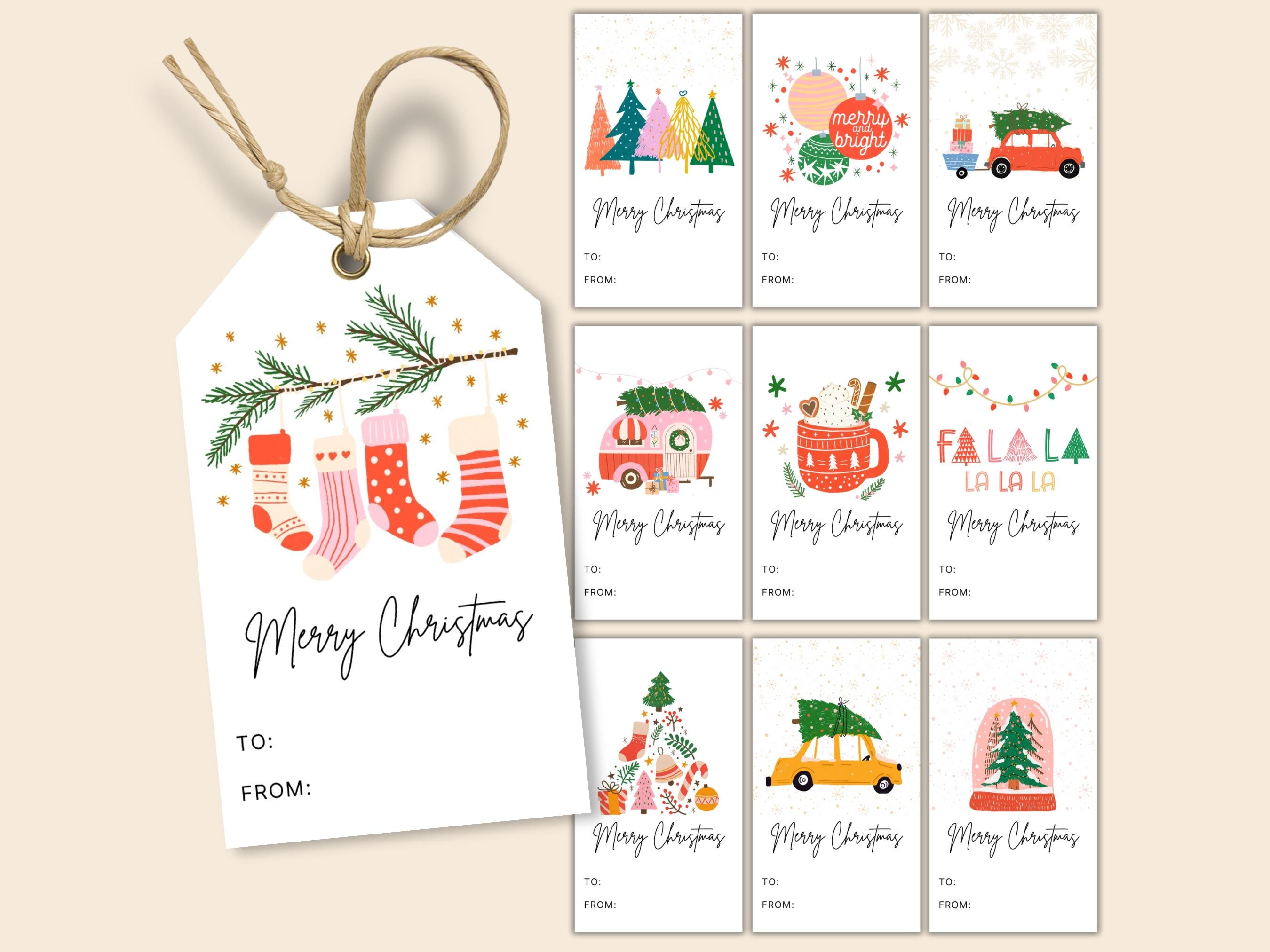 Christmas Gift Tag Set, Printable Christmas Gift Tag, Merry Christmas Tags, Holiday Party Favor ...