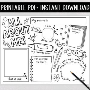 All About Me Printable, Getting to Know You Activity, Back to School ...
