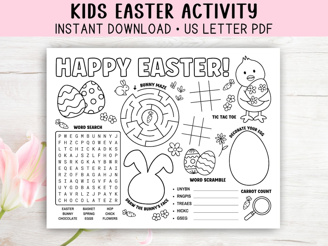Easter Activity Placemat, Printable Kids Activity Sheet, Fun Easter ...