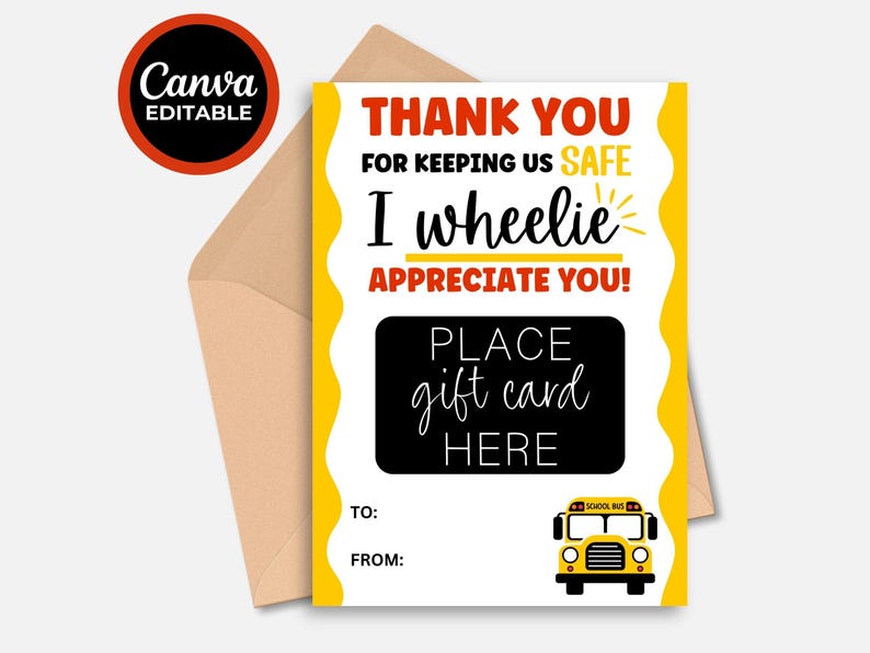 Editable Bus Driver Appreciation Gift Card Holder, Printable Thank You ...