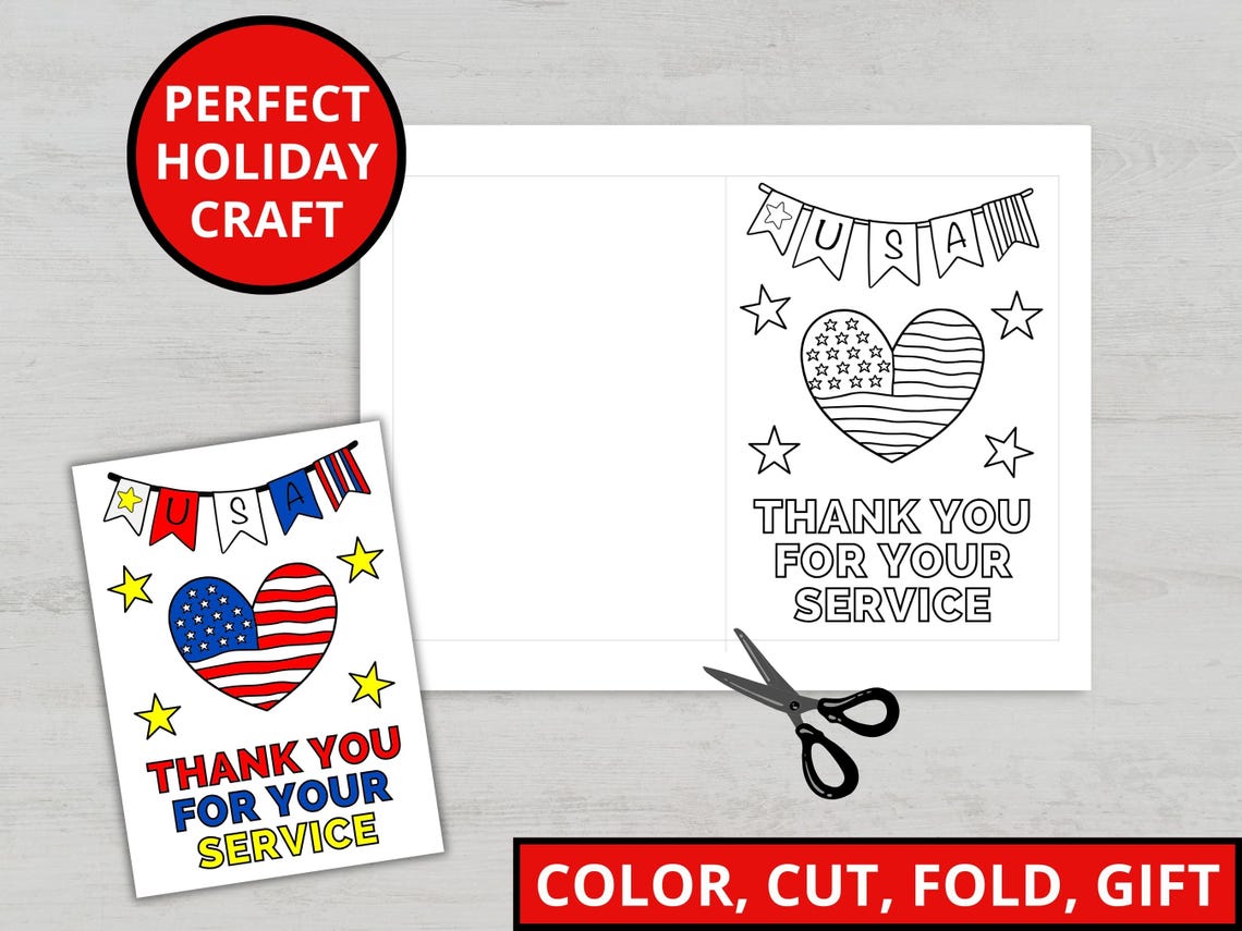 Veterans Day Coloring Card, Veterans Day Thank You Card, Homemade Cards ...
