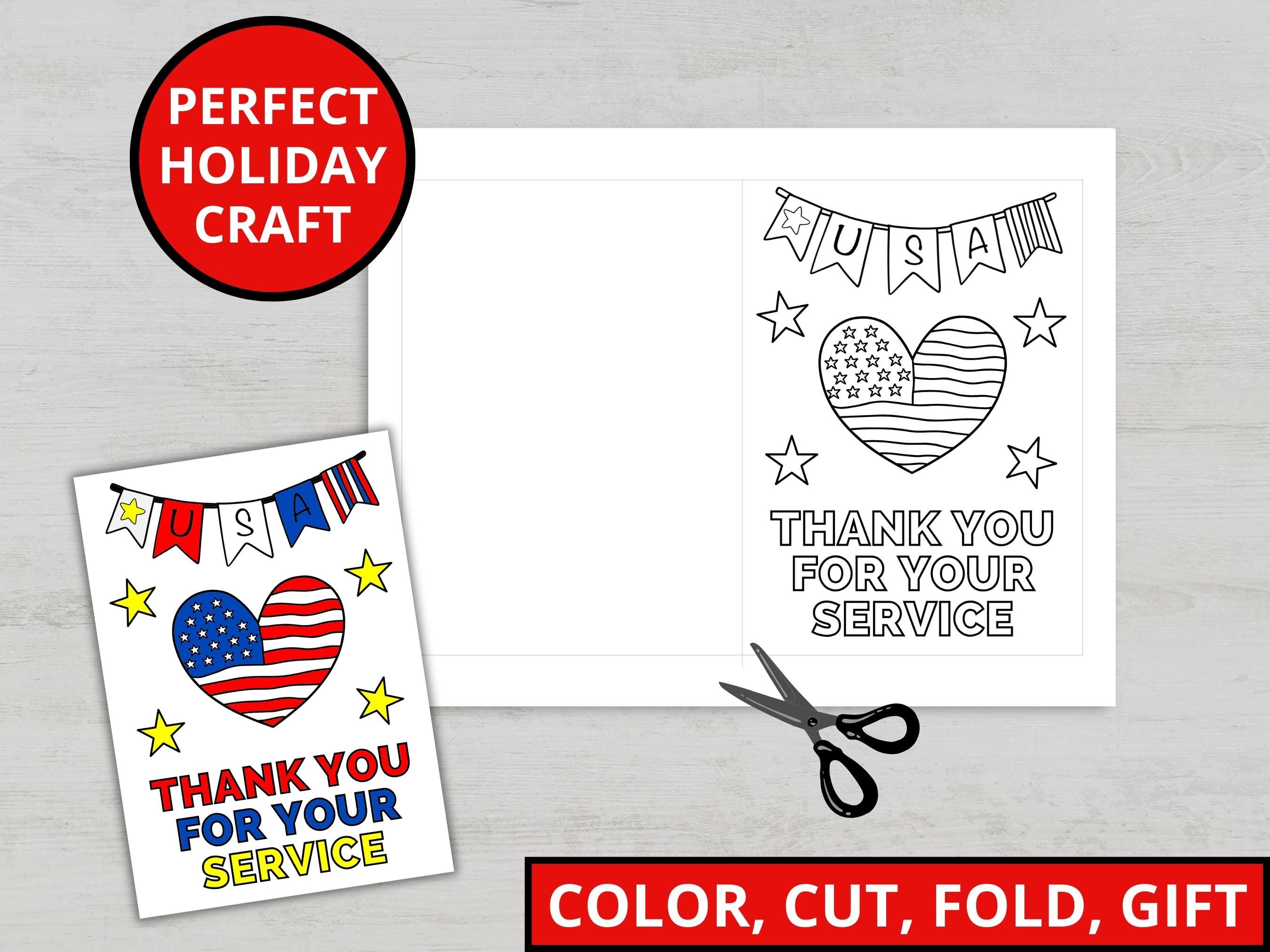Veterans Day Coloring Card, Veterans Day Thank You Card, Homemade Cards ...