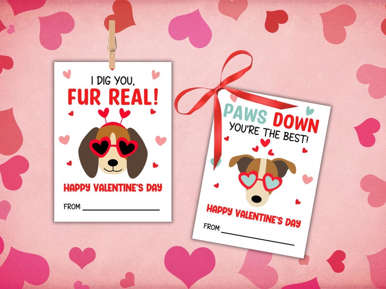 Printable Dog Valentines Day Cards, Classroom Valentines, Kids Class ...