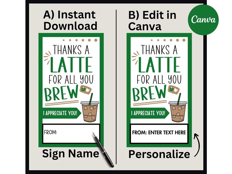 Editable Teacher Appreciation Tag, Thanks a Latte Coffee Tags ...