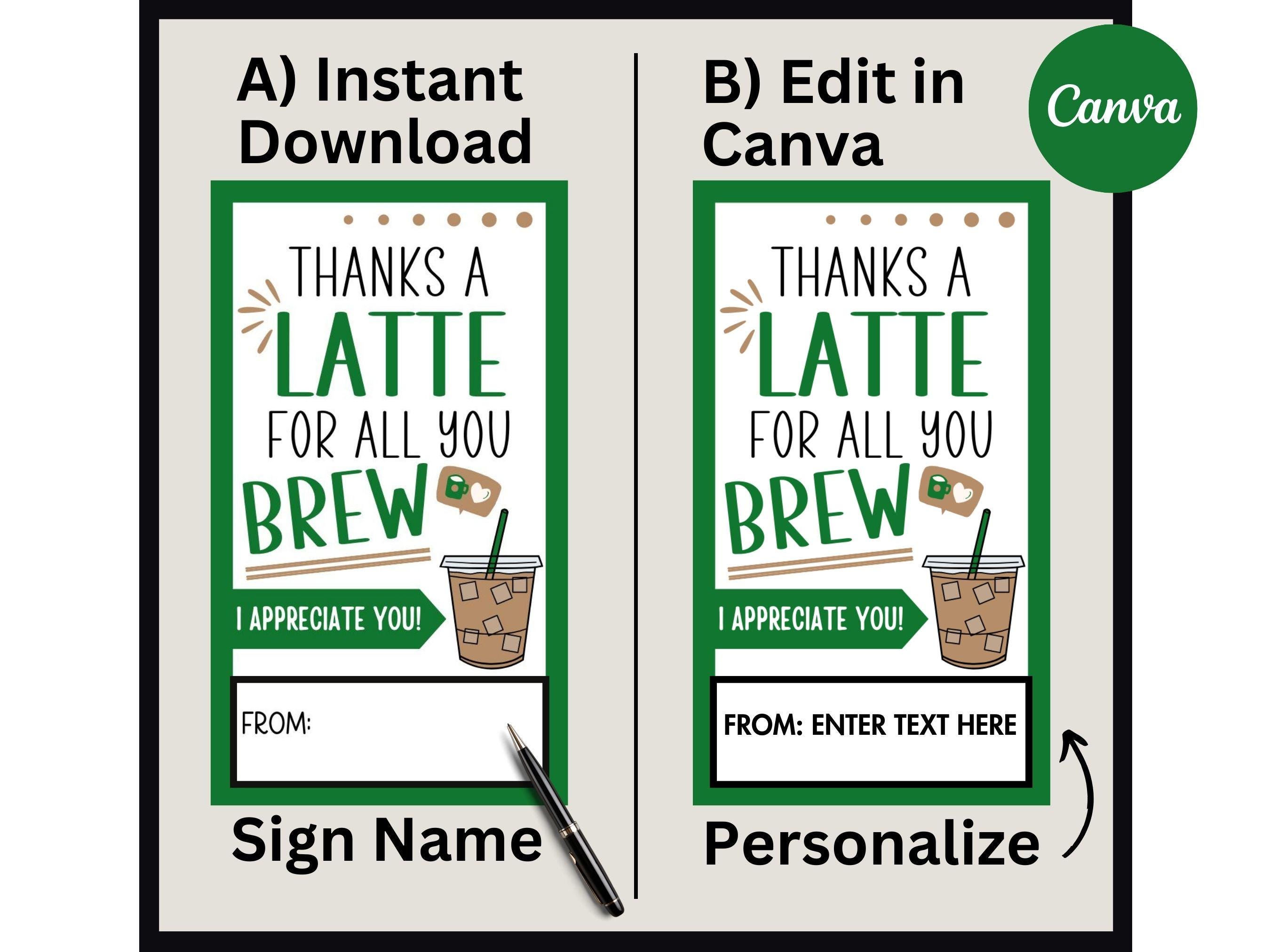 Editable Teacher Appreciation Tag, Thanks a Latte Coffee Tags ...