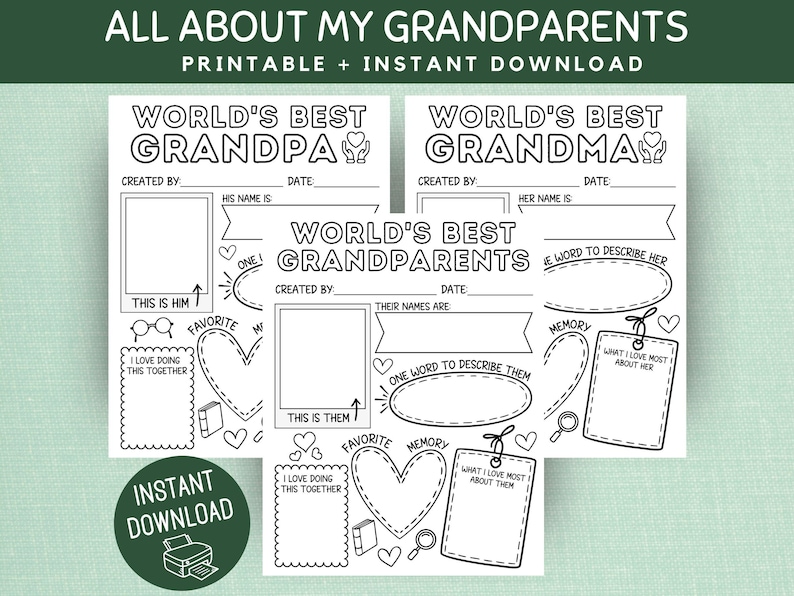 Grandparents Day Craft, All About My Grandpa Gift, All About My Grandma ...