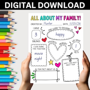 All About My Family Printable Worksheet, Get to Know Me, Preschool ...