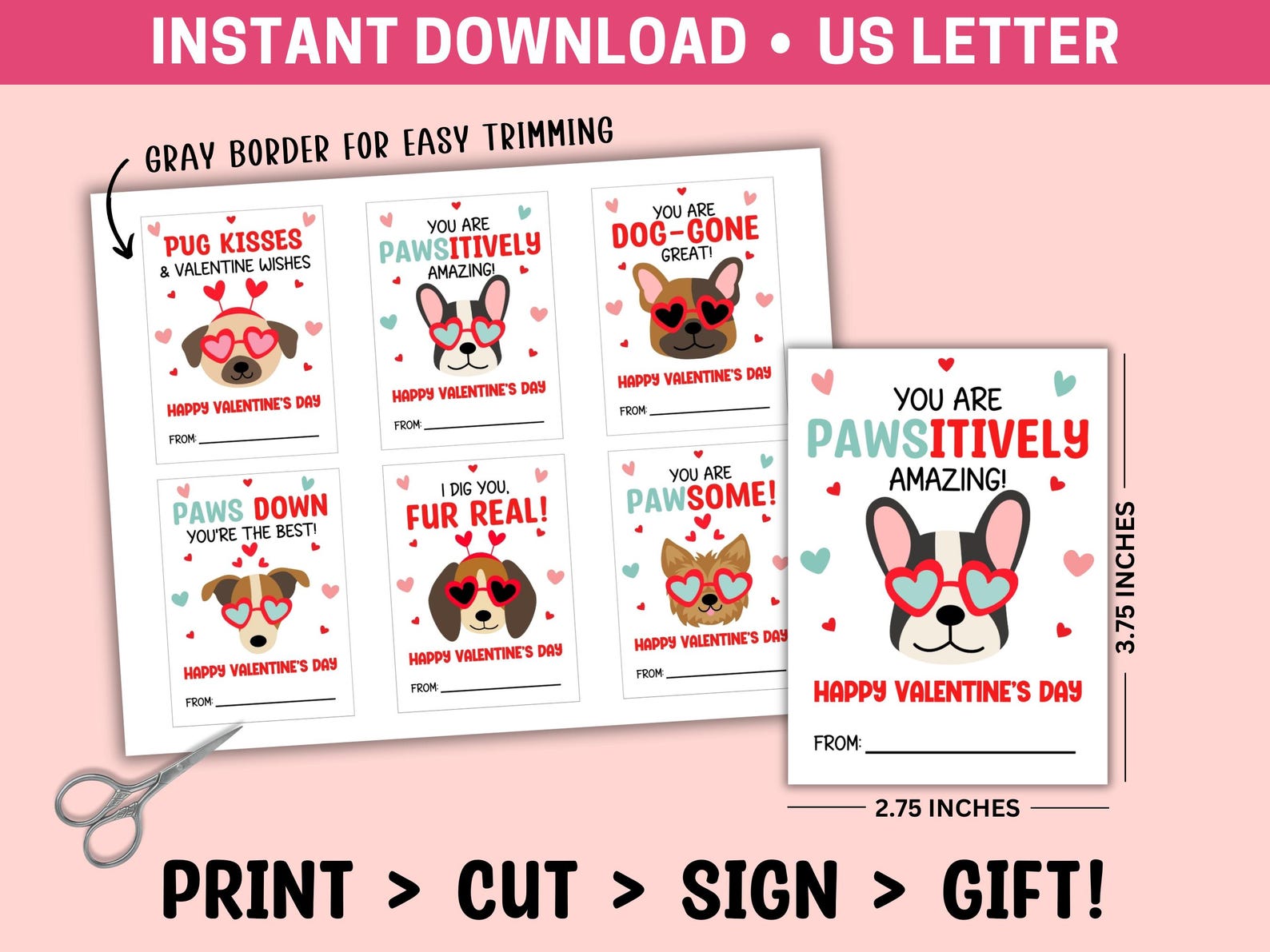 Printable Dog Valentines Day Cards, Classroom Valentines, Kids Class ...