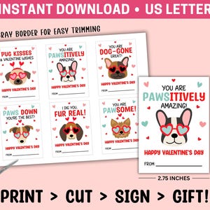 Printable Dog Valentines Day Cards, Classroom Valentines, Kids Class ...