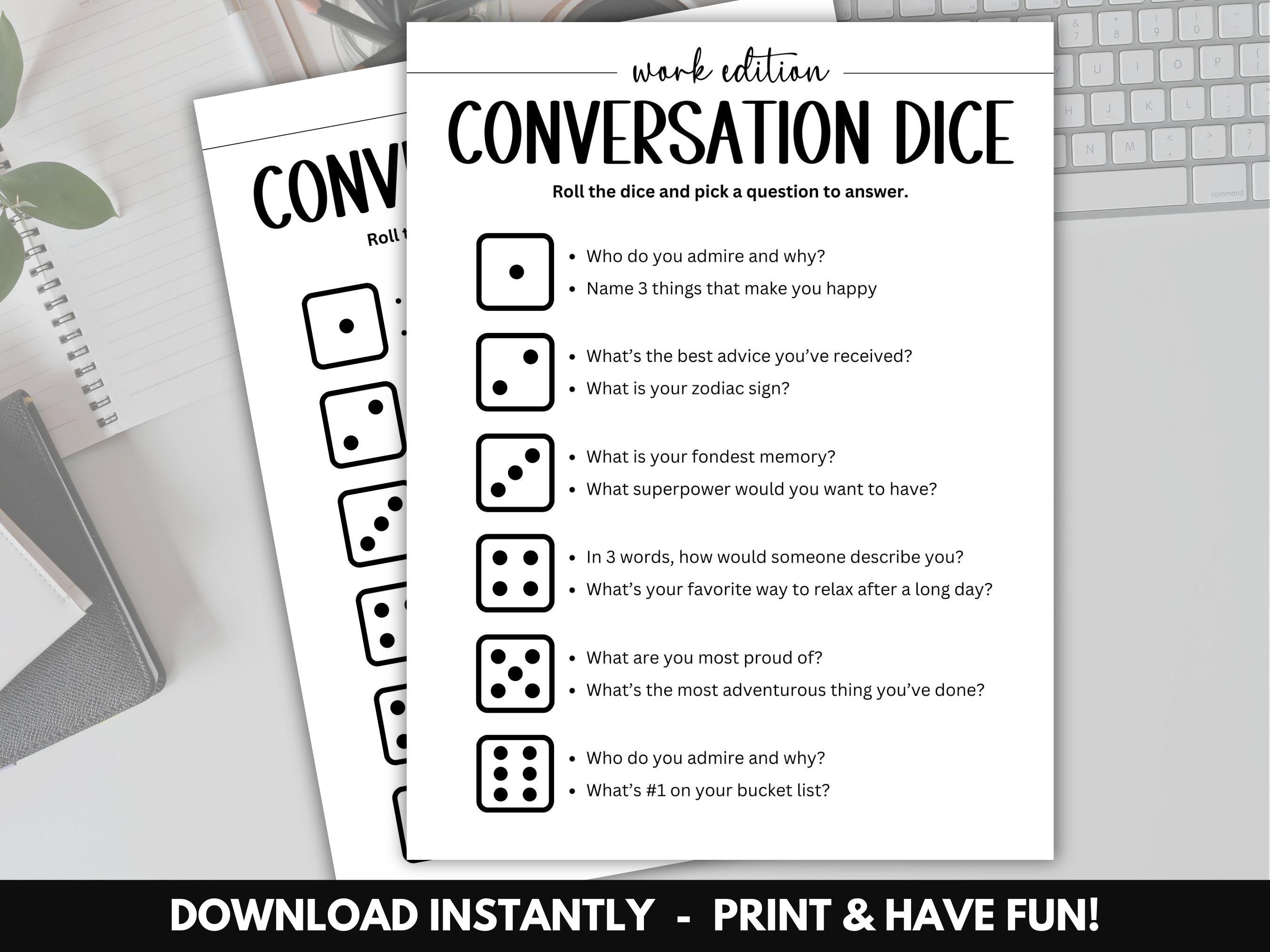 Work Party Games, Conversation Dice Icebreaker Game, Getting to Know ...