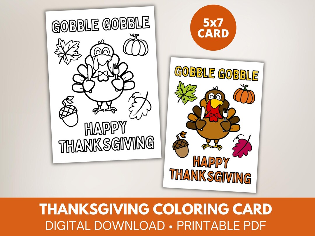 Thanksgiving Coloring Card, Printable Holiday Card for Kids, Thinking ...