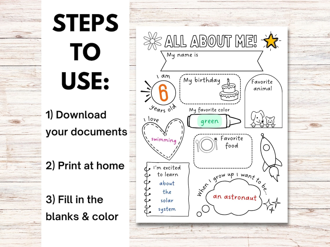 All About Me Printable, Back to School Worksheet Kids, Get to Know Me ...