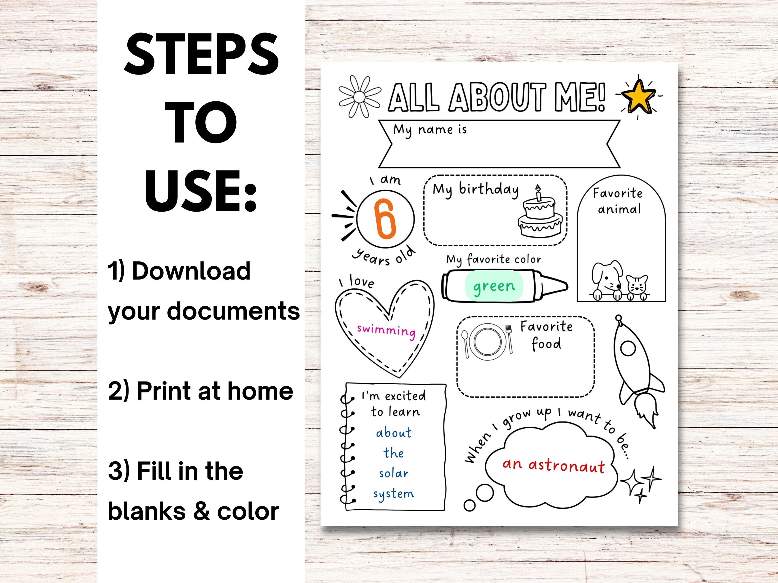 All About Me Printable, Back to School Worksheet Kids, Get to Know Me ...