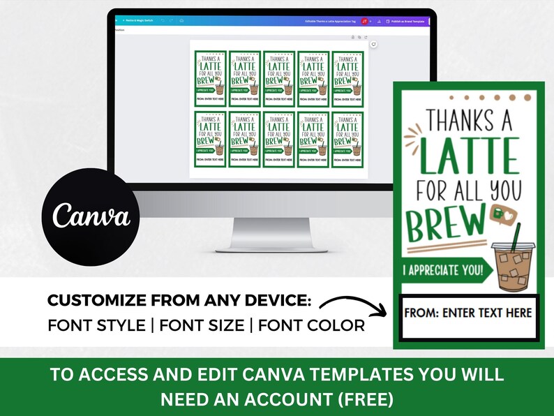 Editable Teacher Appreciation Tag, Thanks a Latte Coffee Tags ...