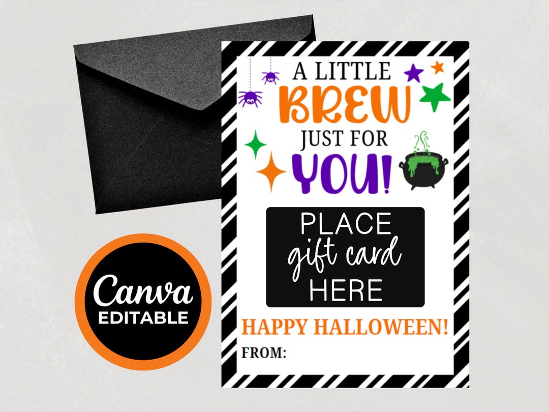 Editable Halloween Gift Card Holder, Personalized Gift Tag Printable ...
