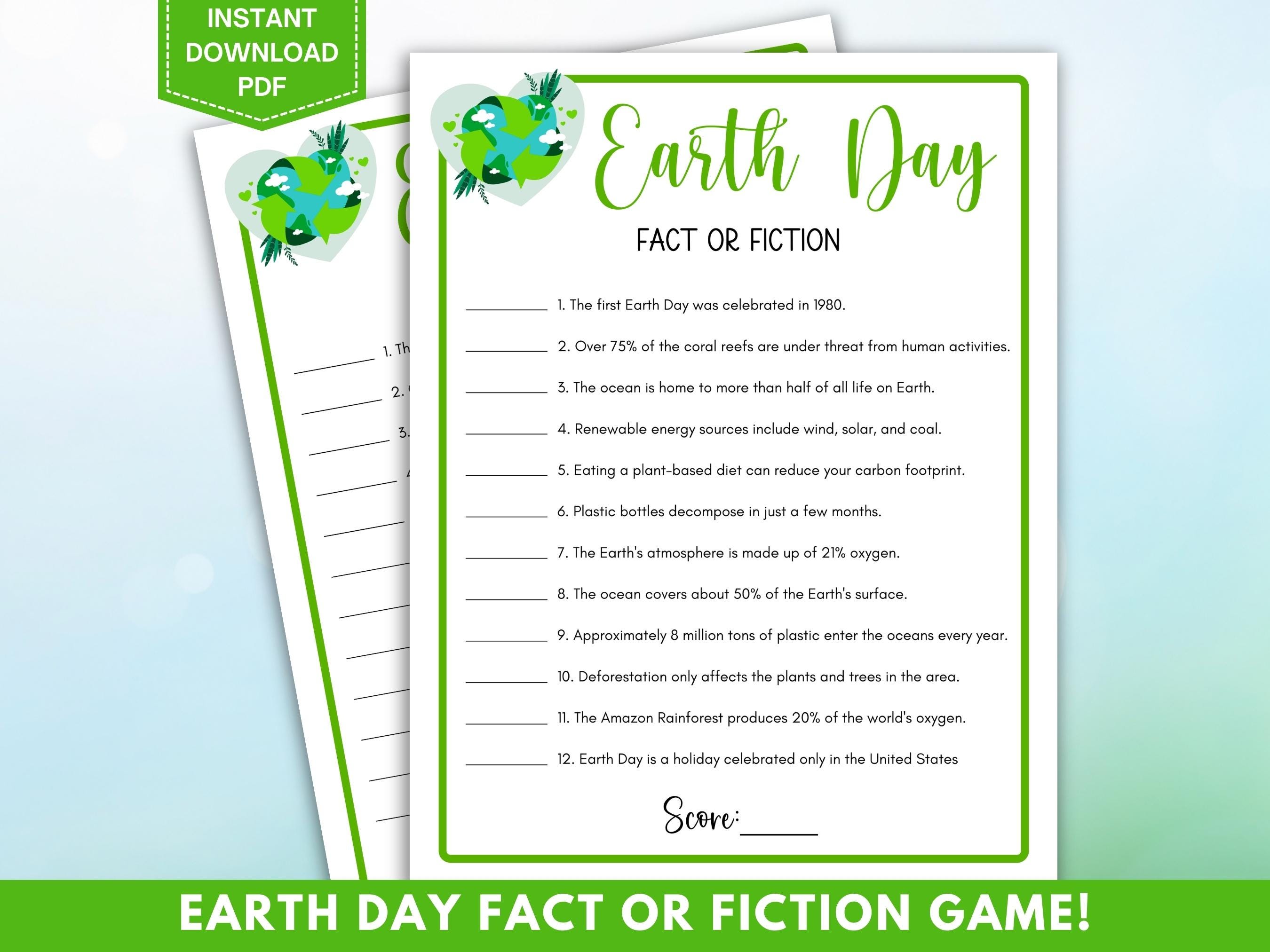 Earth Day Fact or Fiction Game, Printable Earth Day Games, Earth Day ...