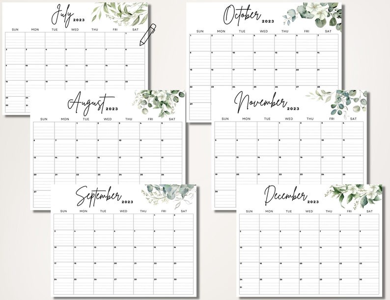 Printable 2023 Calendar, Lined & Unlined Landscape PDF, Watercolor ...