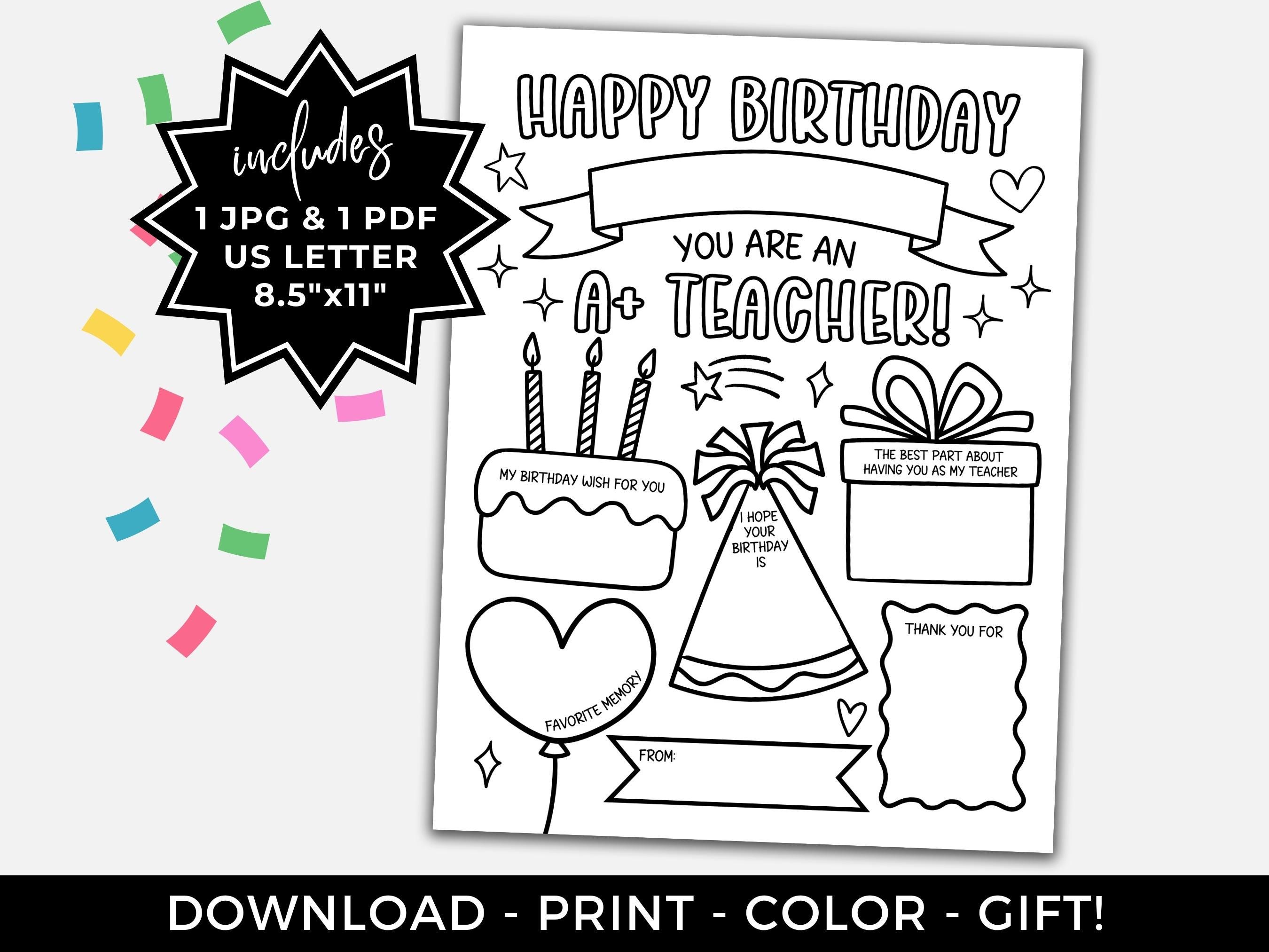 Happy Birthday Teacher, Teacher Appreciation Printable, Teacher ...