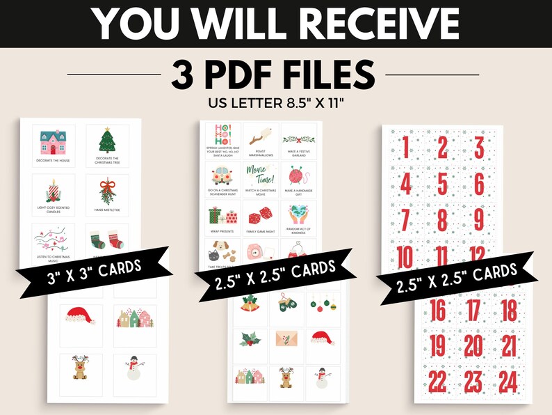 Advent Calendar Activity Cards, Christmas Countdown Cards, Christmas ...