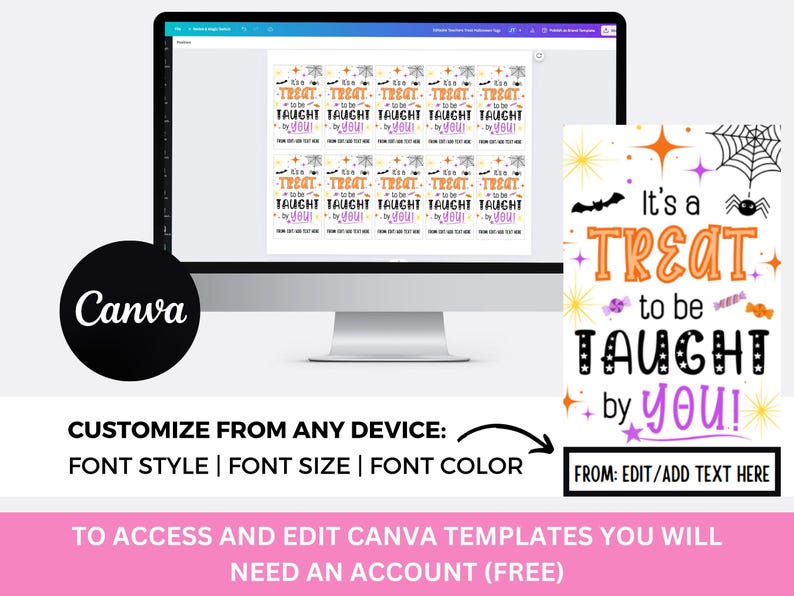 Editable Halloween Treat Tags, Teacher Appreciation Gift Tag, Printable ...