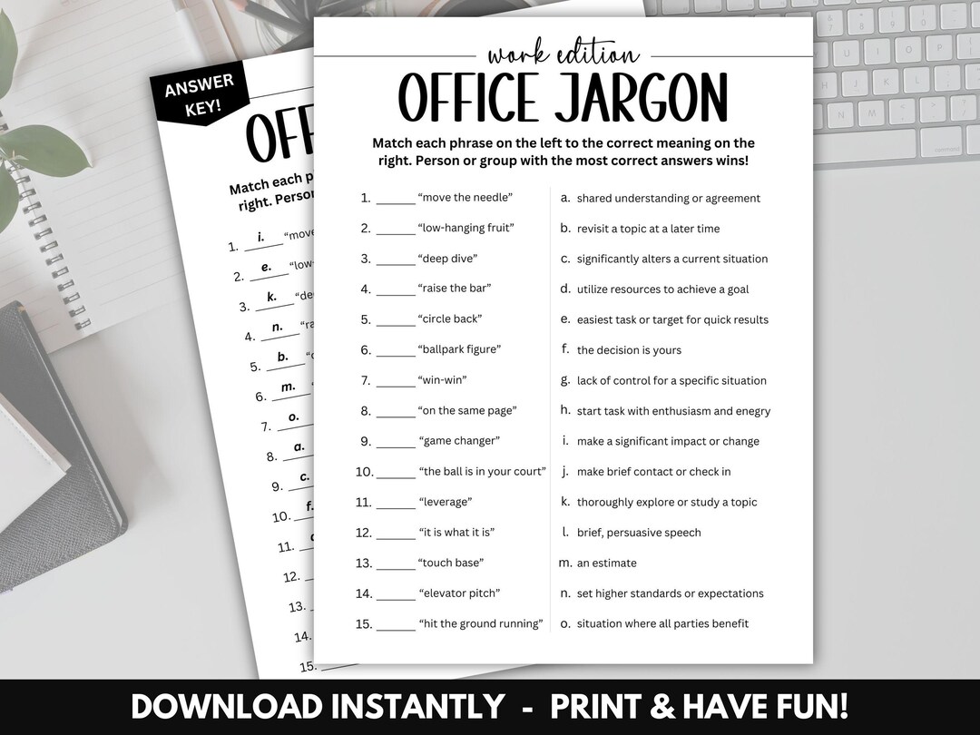 Office Jargon Work Party Game, Icebreaker Games, Printable Office Party Games, Team Building ...