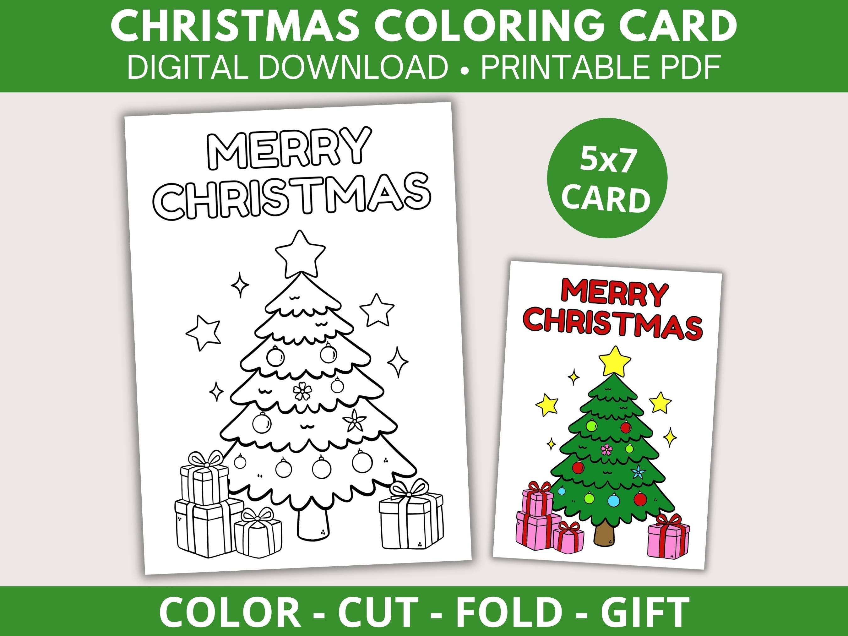 Christmas Coloring Card, Printable Holiday Card, Christmas Cards for ...