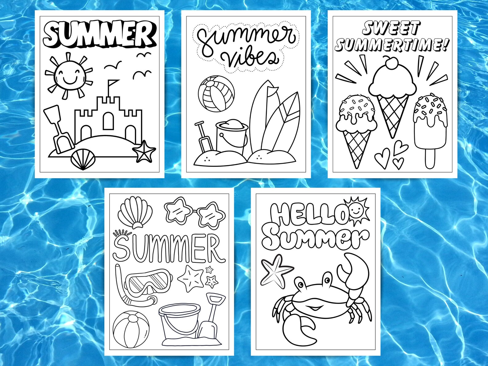 Summer Coloring Pages, Fun Printable Activity, Instant Download ...