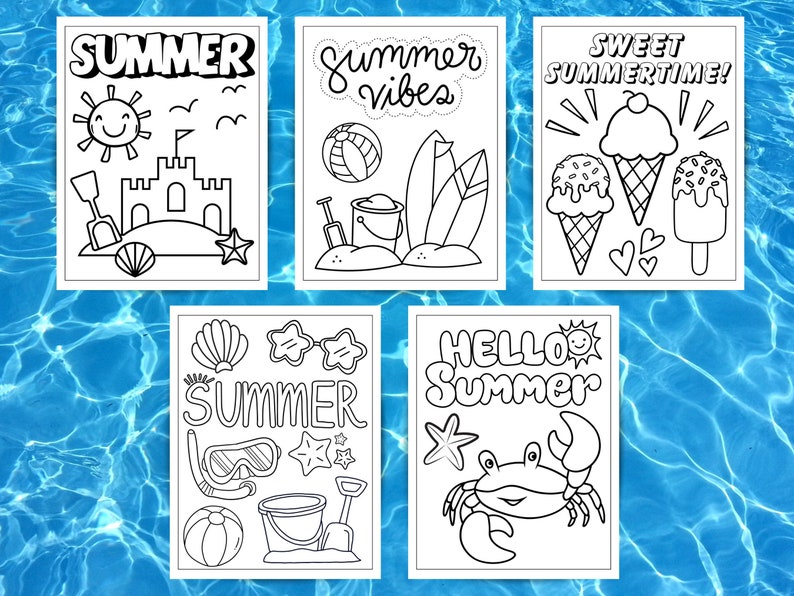 Summer Coloring Pages, Fun Printable Activity, Instant Download ...