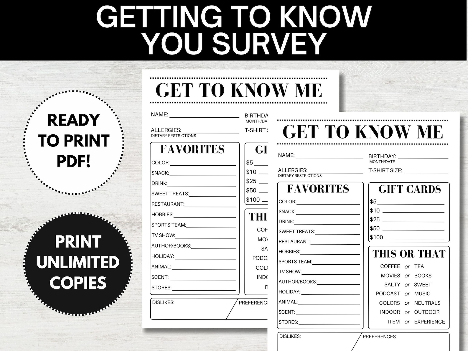 Getting to Know You Printable, All About Me Survey, Favorite Things ...