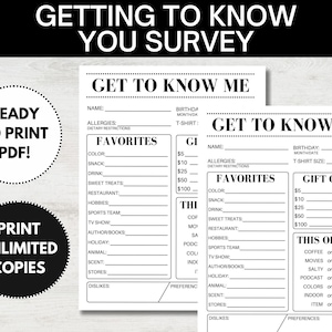 Getting to Know You Printable, All About Me Survey, Favorite Things ...