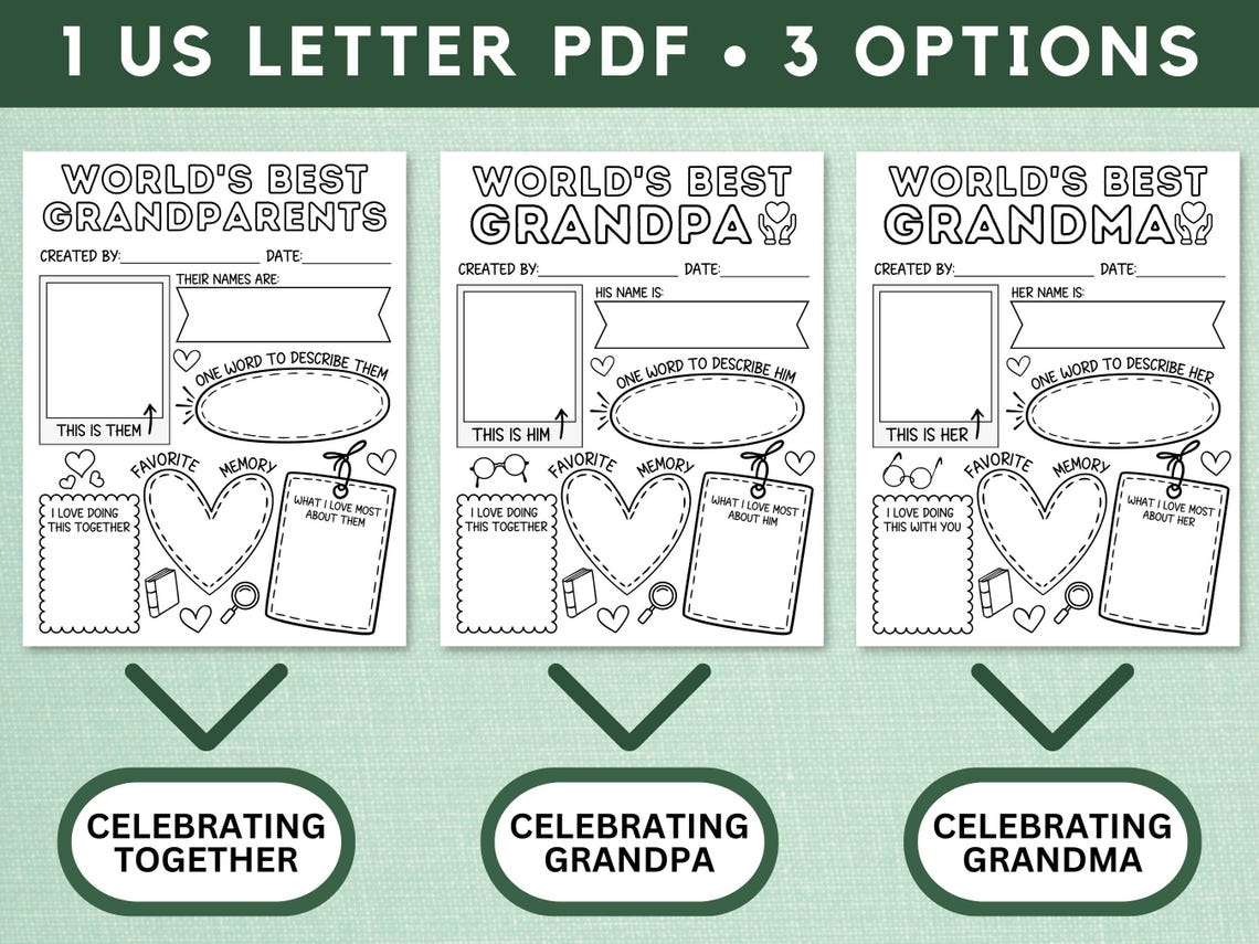 Grandparents Day Craft, All About My Grandpa Gift, All About My Grandma ...