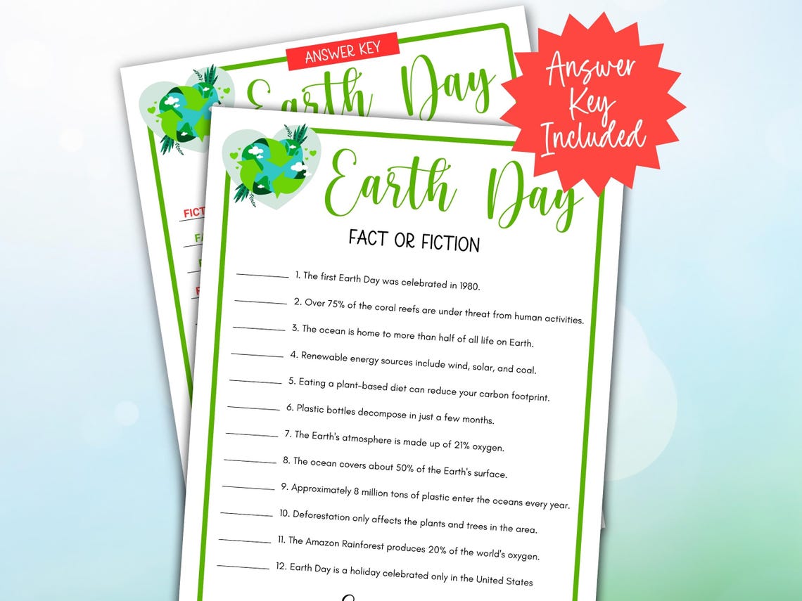 Earth Day Fact or Fiction Game, Printable Earth Day Games, Earth Day ...