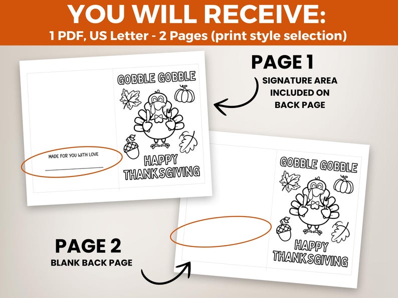 Thanksgiving Coloring Card, Printable Holiday Card for Kids, Thinking ...