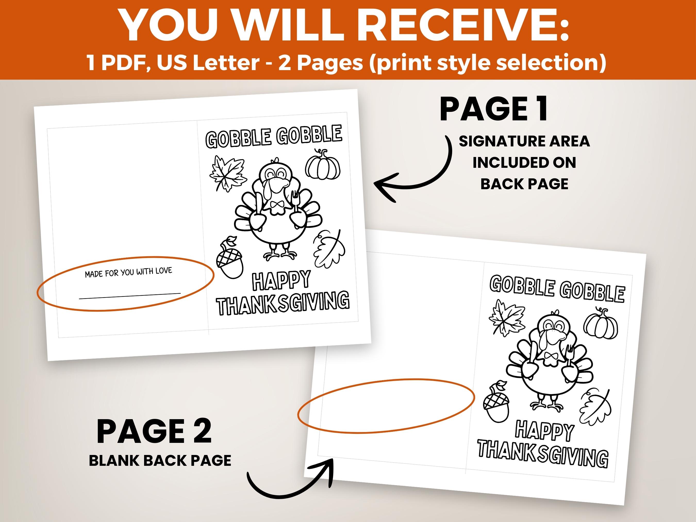 Thanksgiving Coloring Card, Printable Holiday Card for Kids, Thinking ...