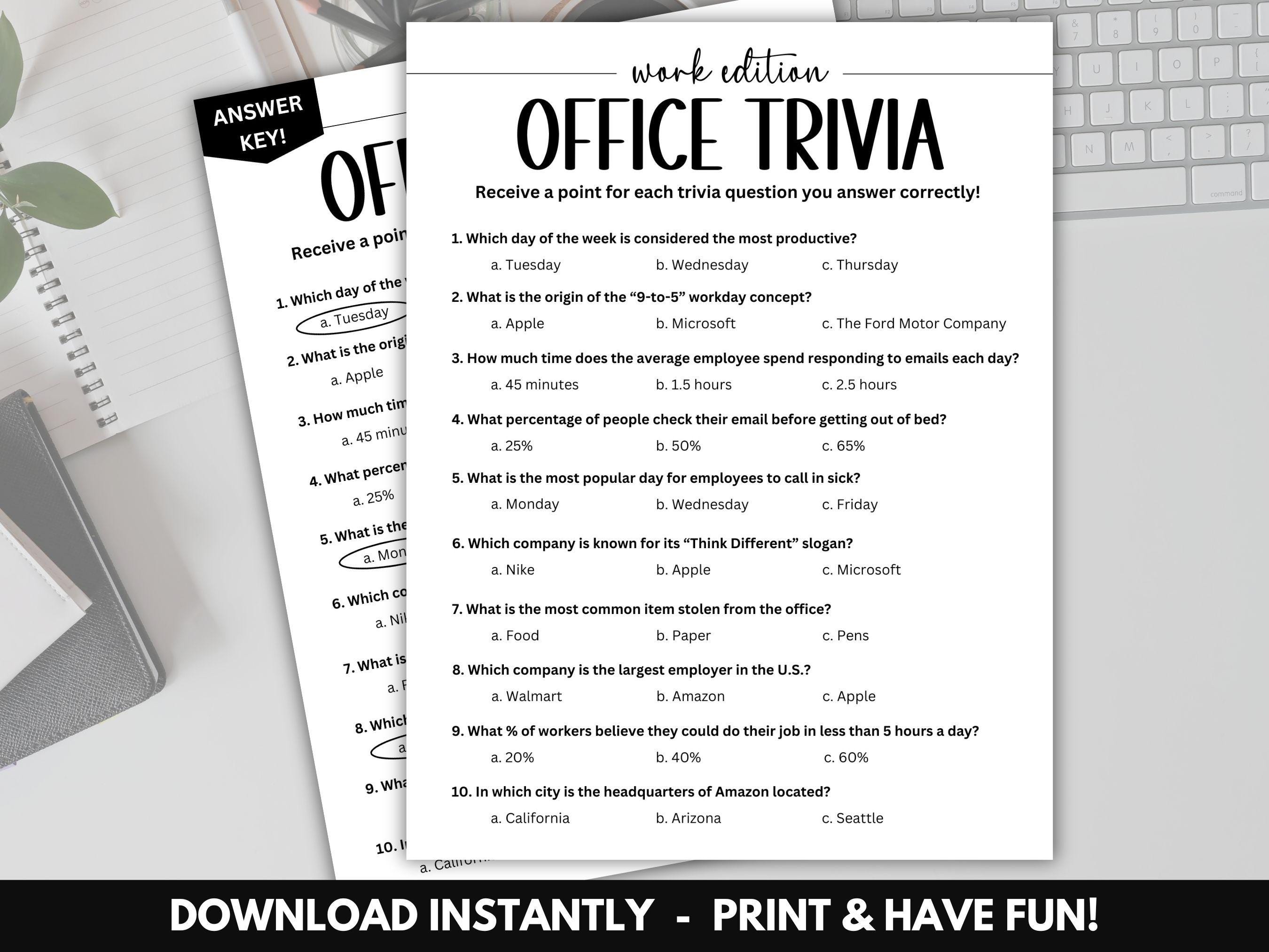 Office Trivia Game, Group Games, Work Party Games, Icebreaker Games, Office Party Games ...