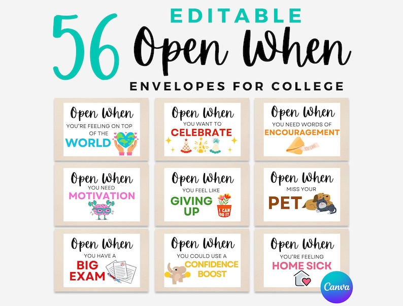 College Open When Envelopes, College Letters Editable, College Care ...