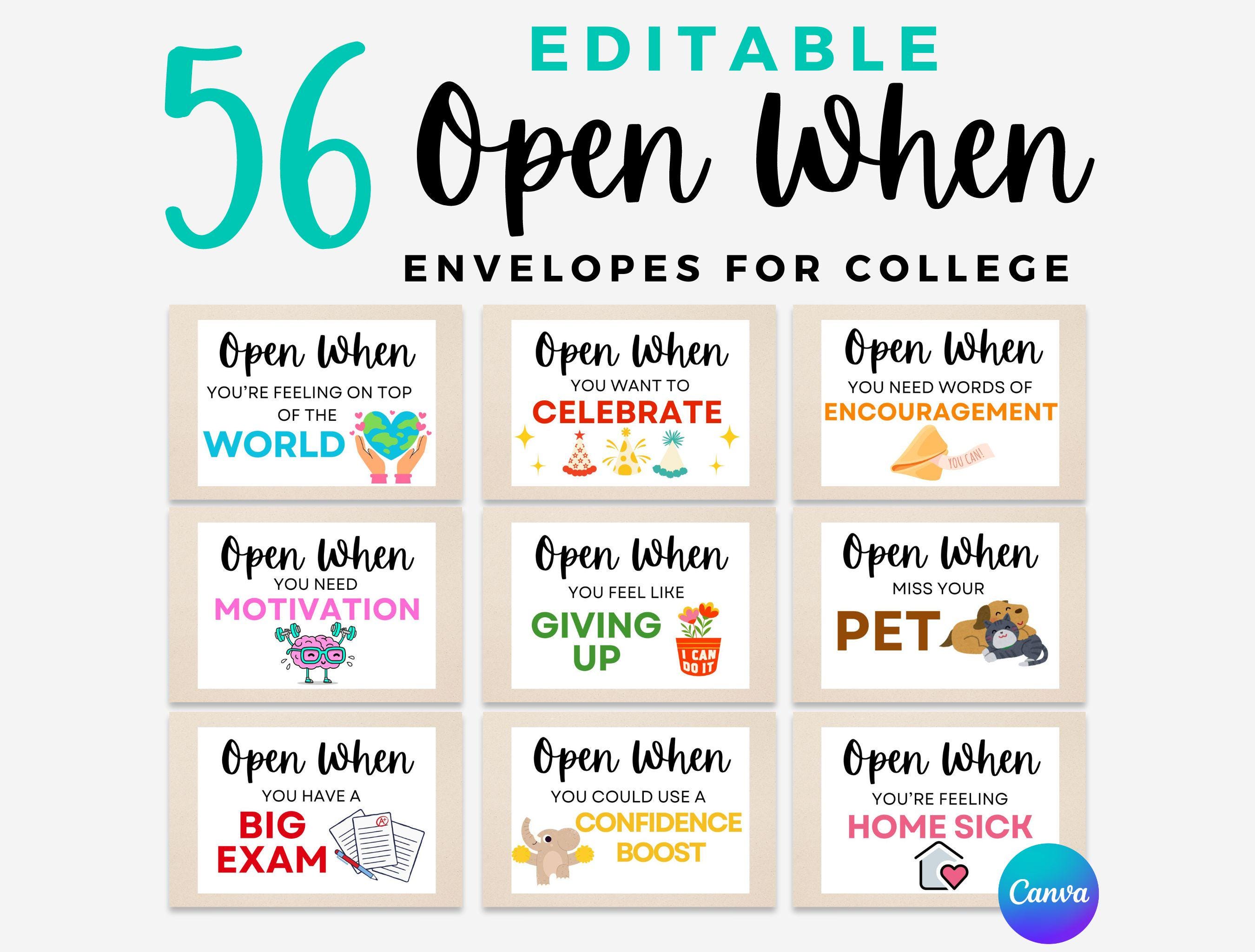 College Open When Envelopes, College Letters Editable, College Care ...