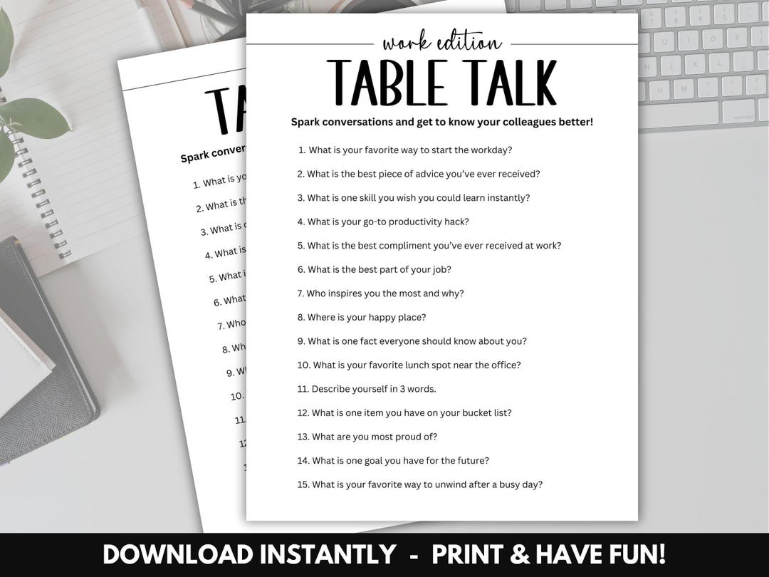 Work Party Games, Table Talk Icebreaker Game, Getting to Know You ...